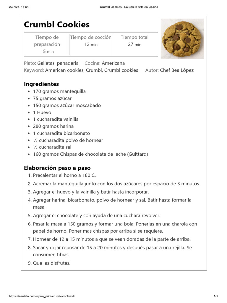 Crumbl Cookies - La Soleta Arte en Cocina | PDF