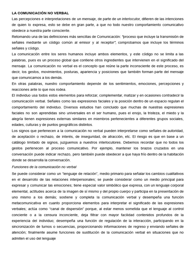 La Comunicaci-N No Verbal | PDF