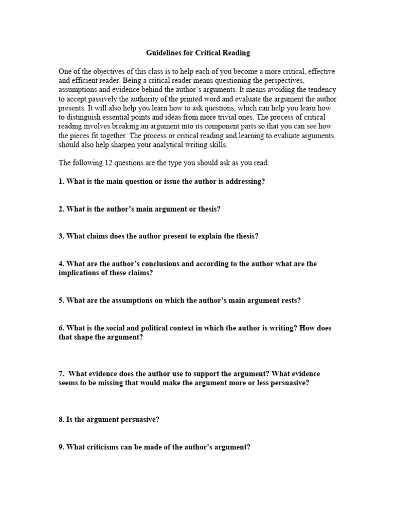 Guidelines For Critical Reading | PDF