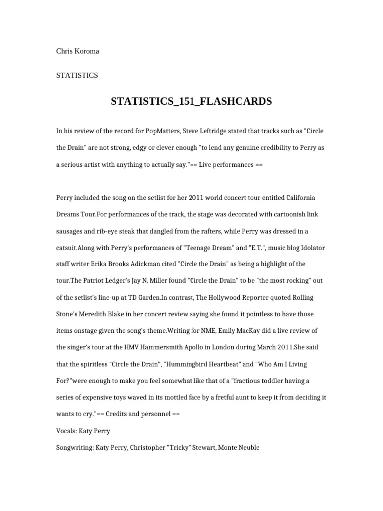 Statistics 151 Flashcards | PDF