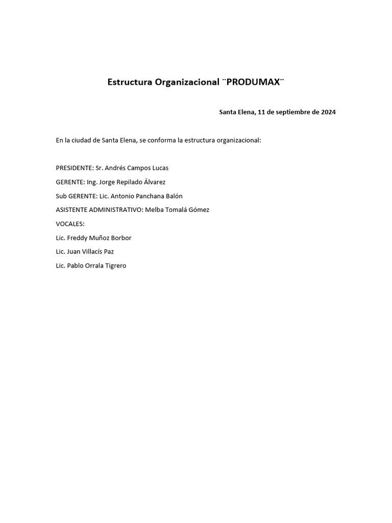 Est. Organizacional PRODUMAX | PDF
