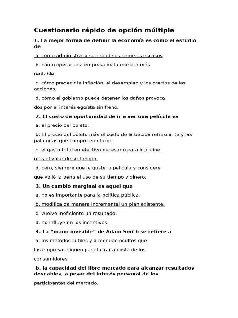 Cuestionario Rápido de Opción Múltiple | PDF