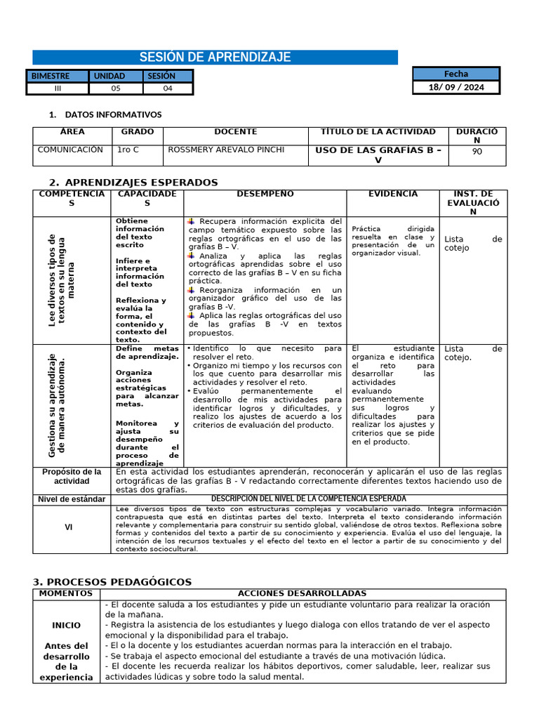 SESIÓN N° 4 PRIMERO | PDF