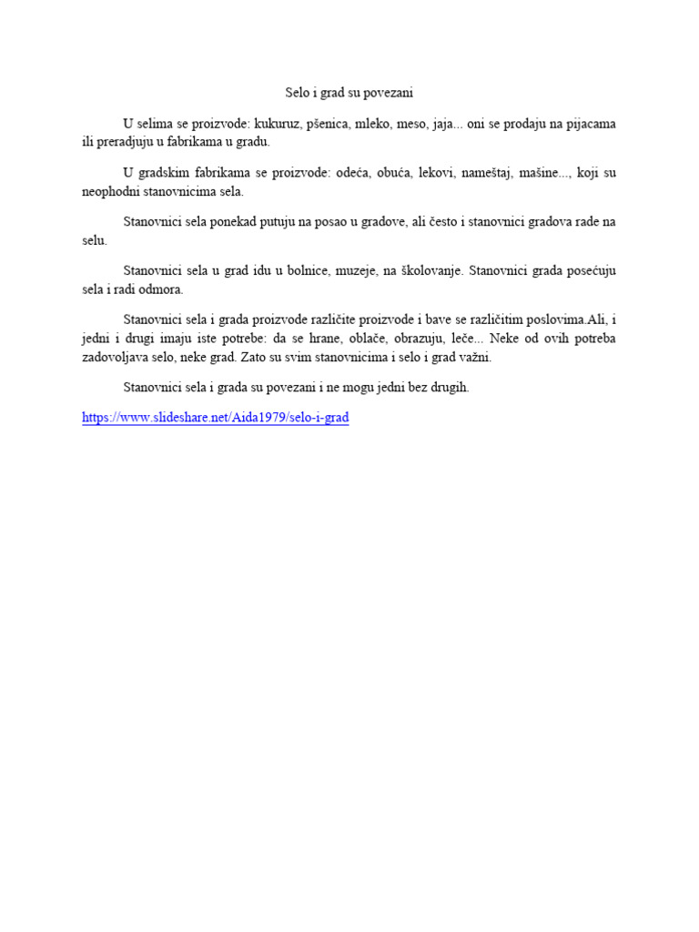 Selo i Grad Su Povezani | PDF