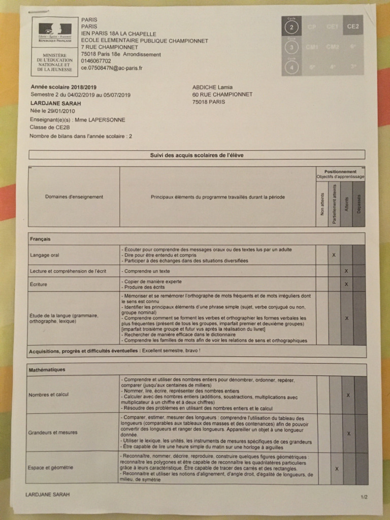 Livret scolaire 2018-2019 | PDF