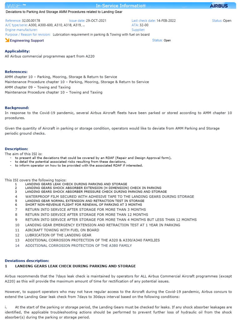32.00.00178 29-OCT-2021 14-FEB-2022 Open A300, A300-600, A310, A318, A319, ... 32-00 Lubrication ...
