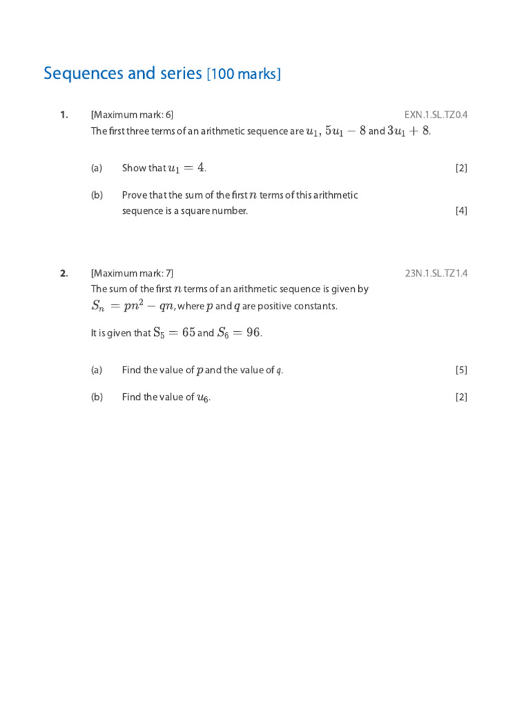 Sequences and Series Questions | PDF