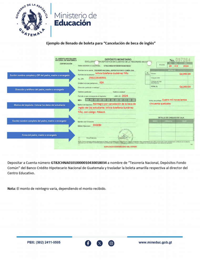 Ejemplo de Llenado de Boletas de Reintegro 2024 | PDF