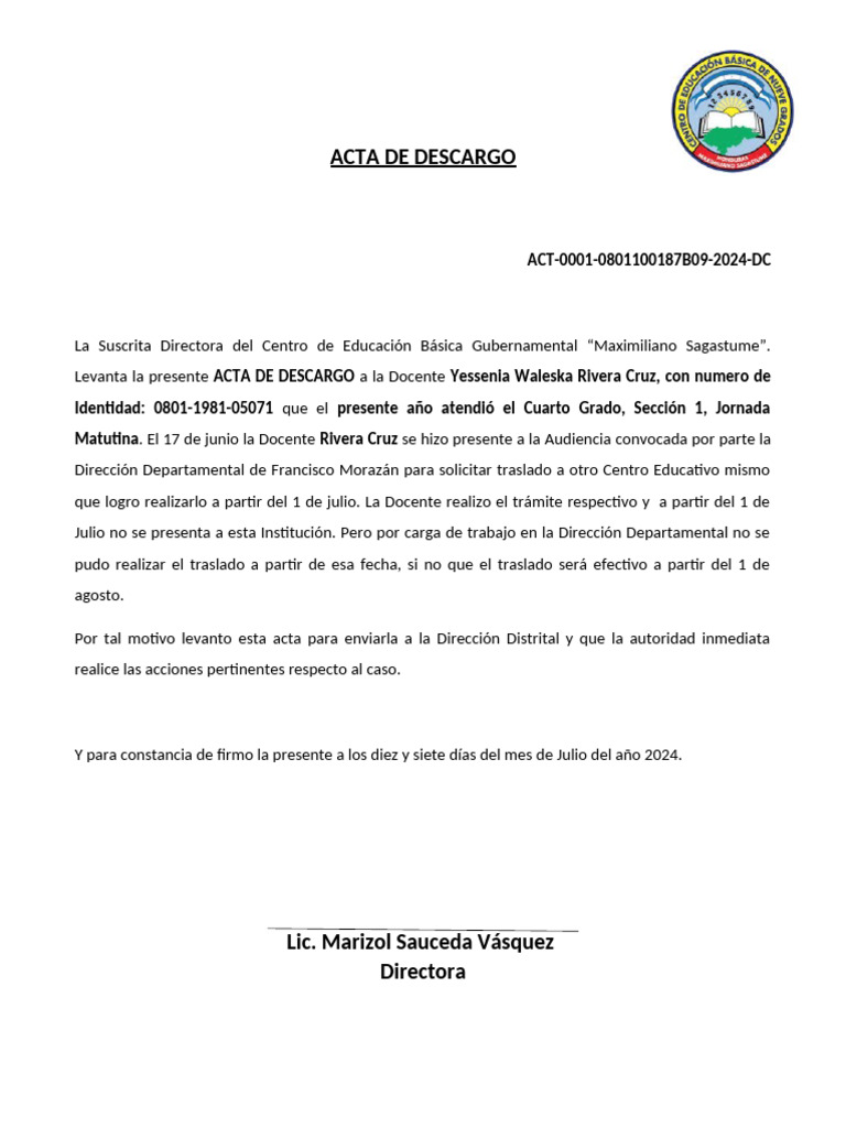 Acta de Descargo | PDF