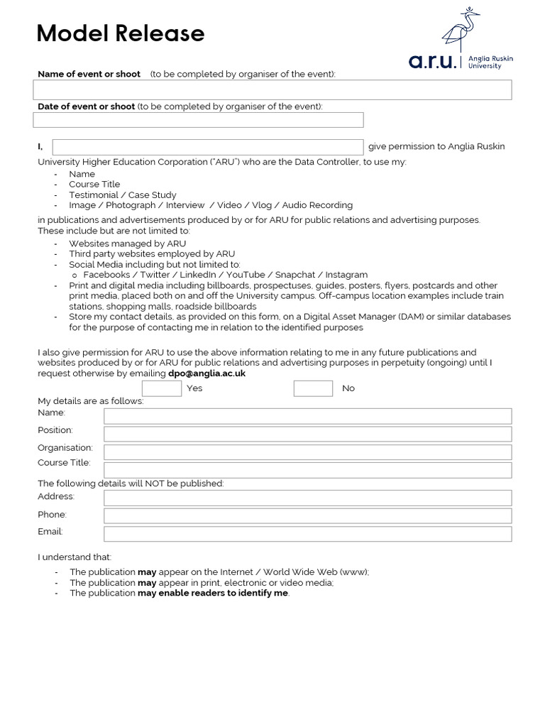 Model Consent Form - Lara Dailey | PDF