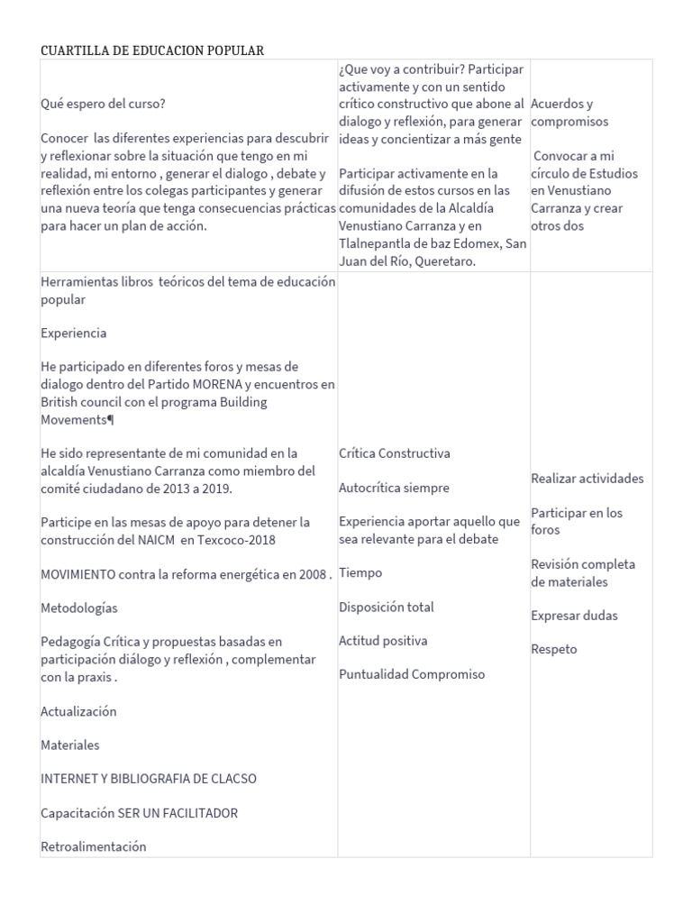 Cuartilla de Educacion Popular | PDF
