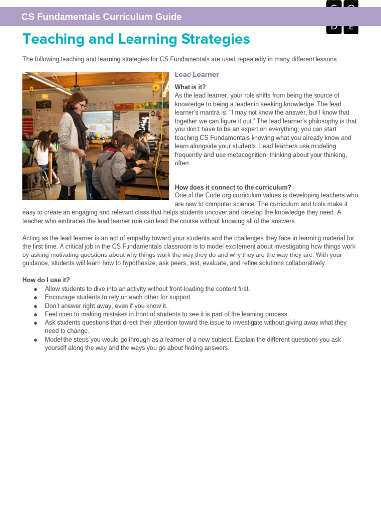 CS Fundamentals - Teaching and Learning Strategies | PDF | Learning ...