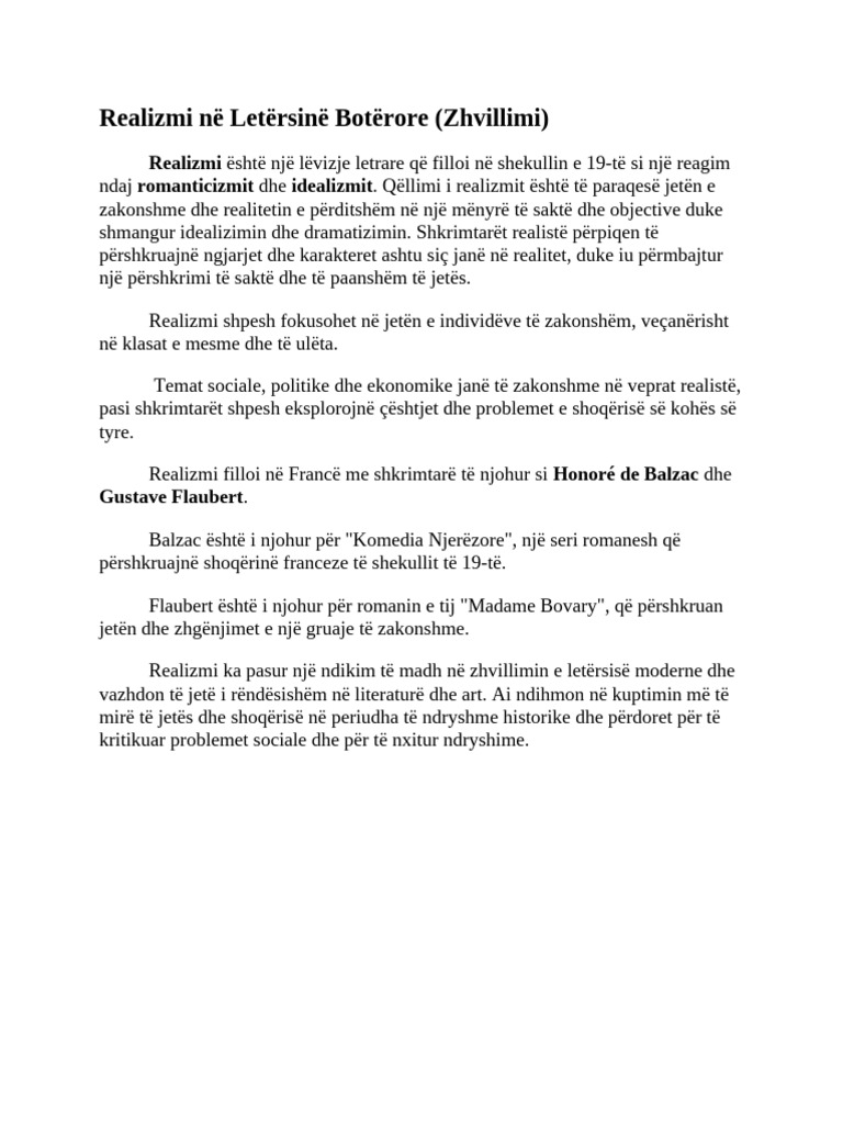 Realizmi Në Letërsinë Botërore | PDF