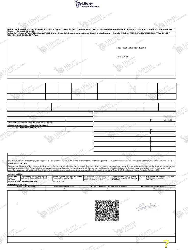 Liberty General Insurance Limited: Commercial Vehicle Liability Policy ...