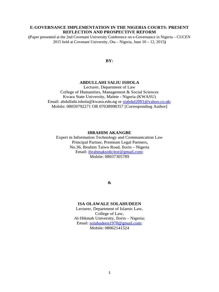 E-Governance Implementation in The Nigeria Court Final Final Final Apa | PDF