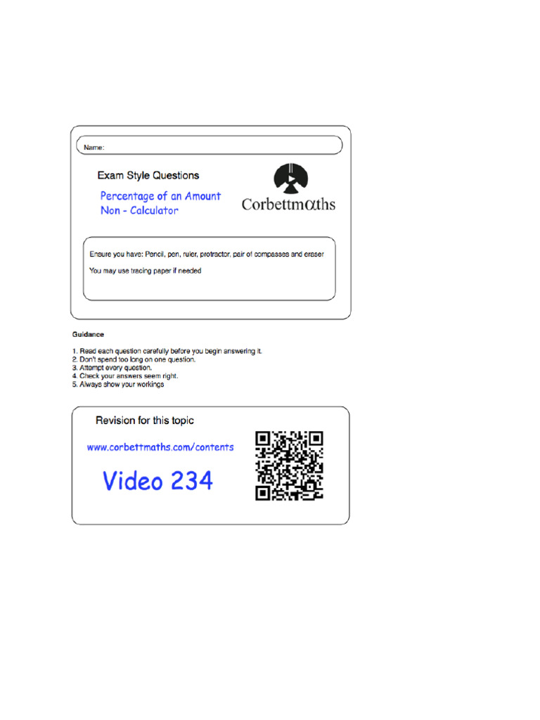 Percentages Non Calc | PDF