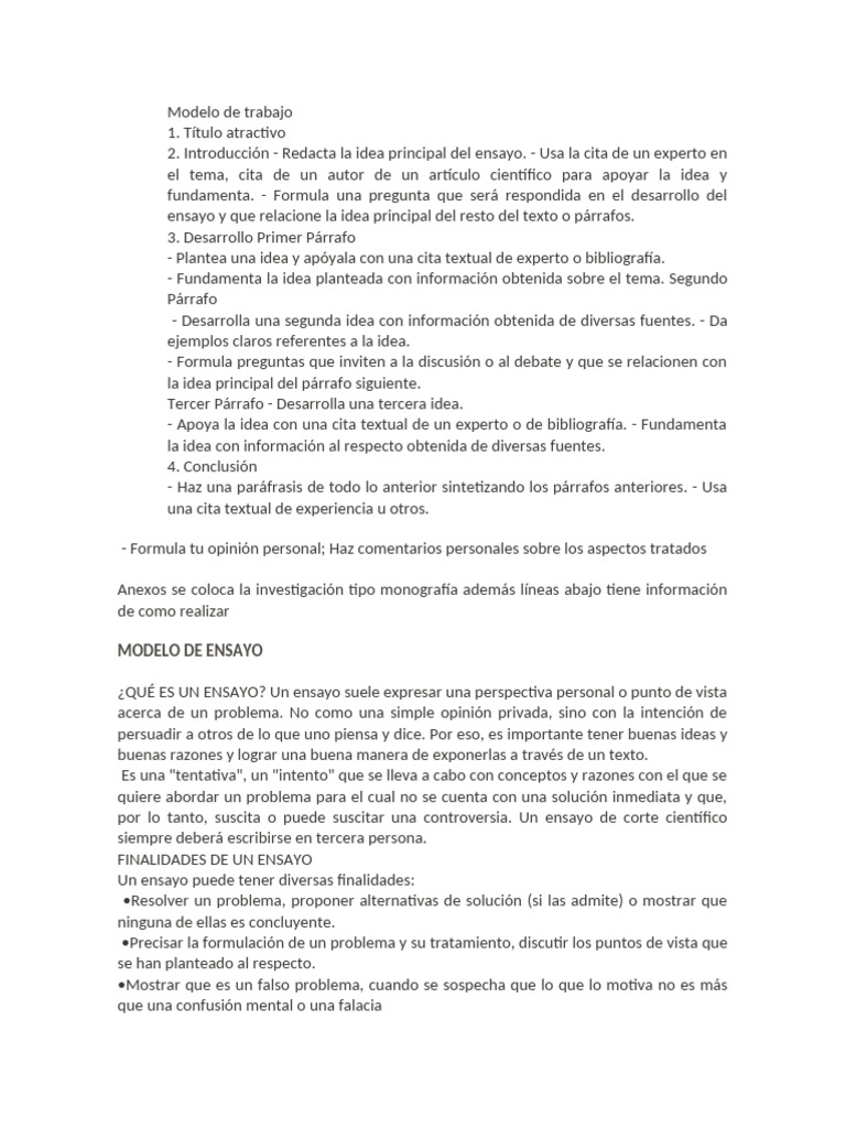Modelo de Ensayo | PDF | Ensayos | Publicación Académica