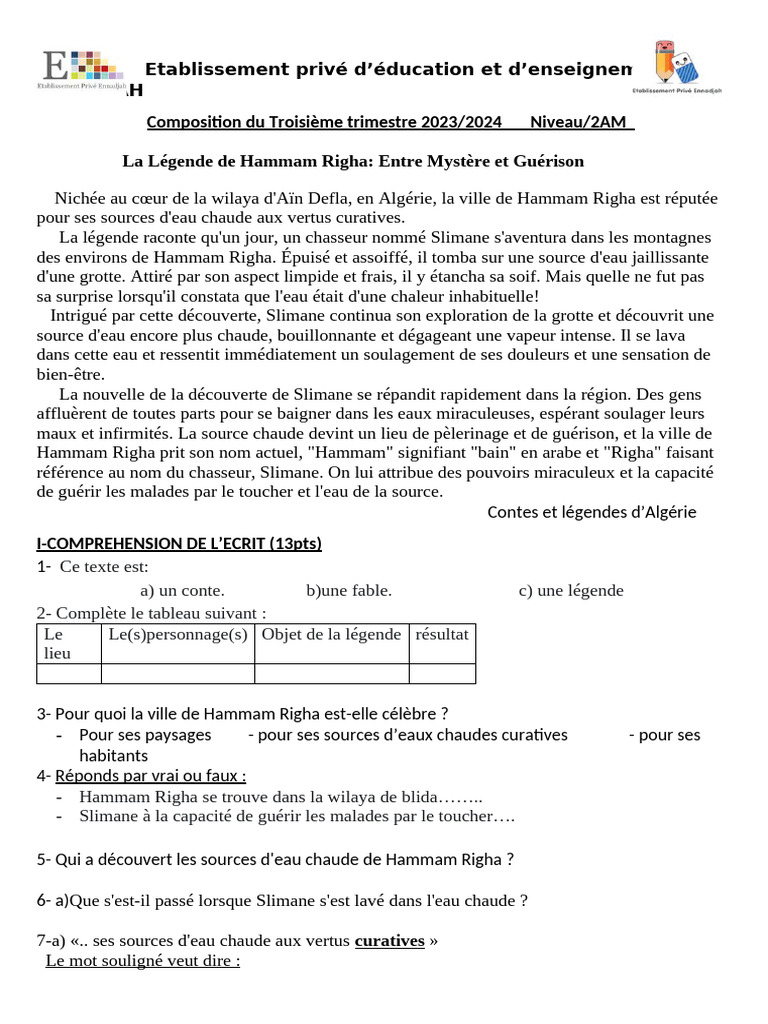 La Légende de Hammam Righa | PDF