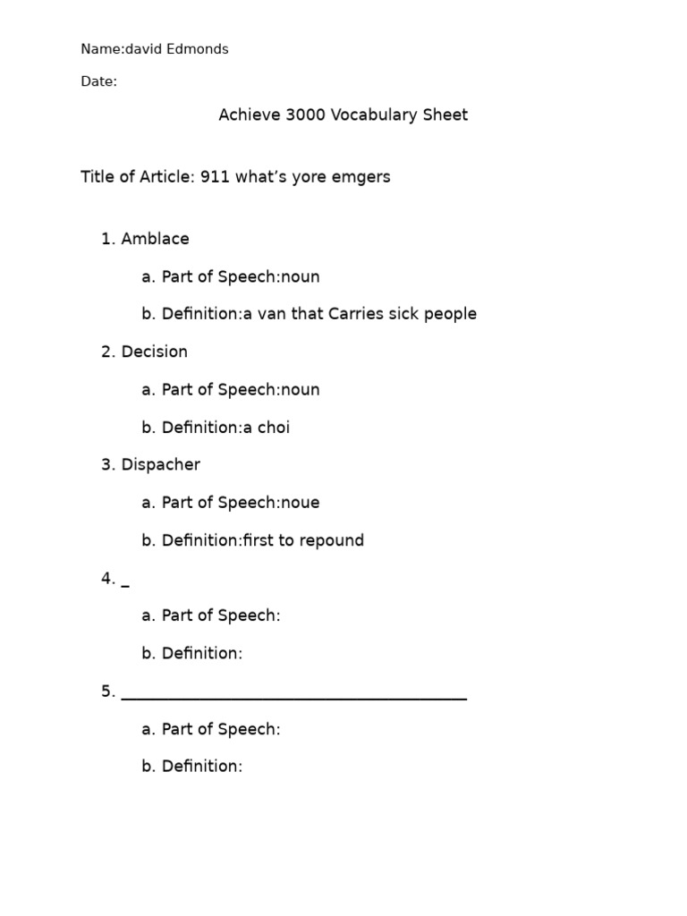 Achieve 3000 Vocabulary Sheet 3 | PDF