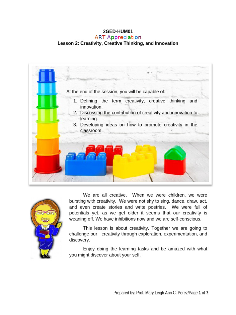 Worksheet No 2 Creativity Creative Thinking and Innovation | PDF