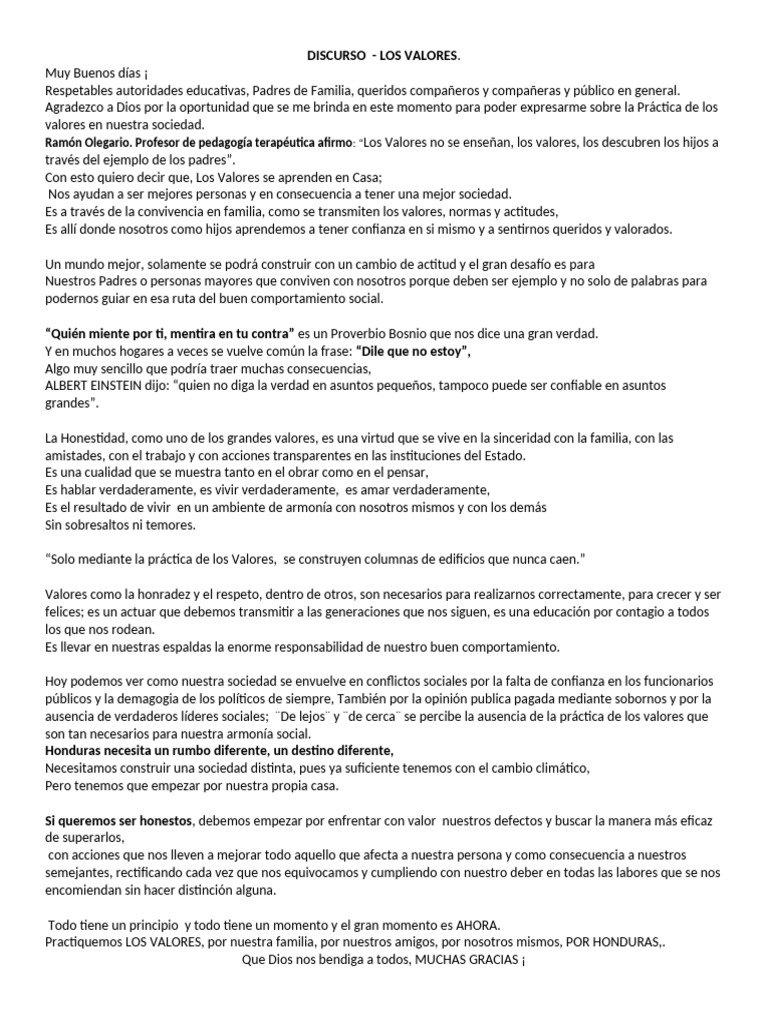 Discurso-Los Valores | PDF | Verdad | Virtud