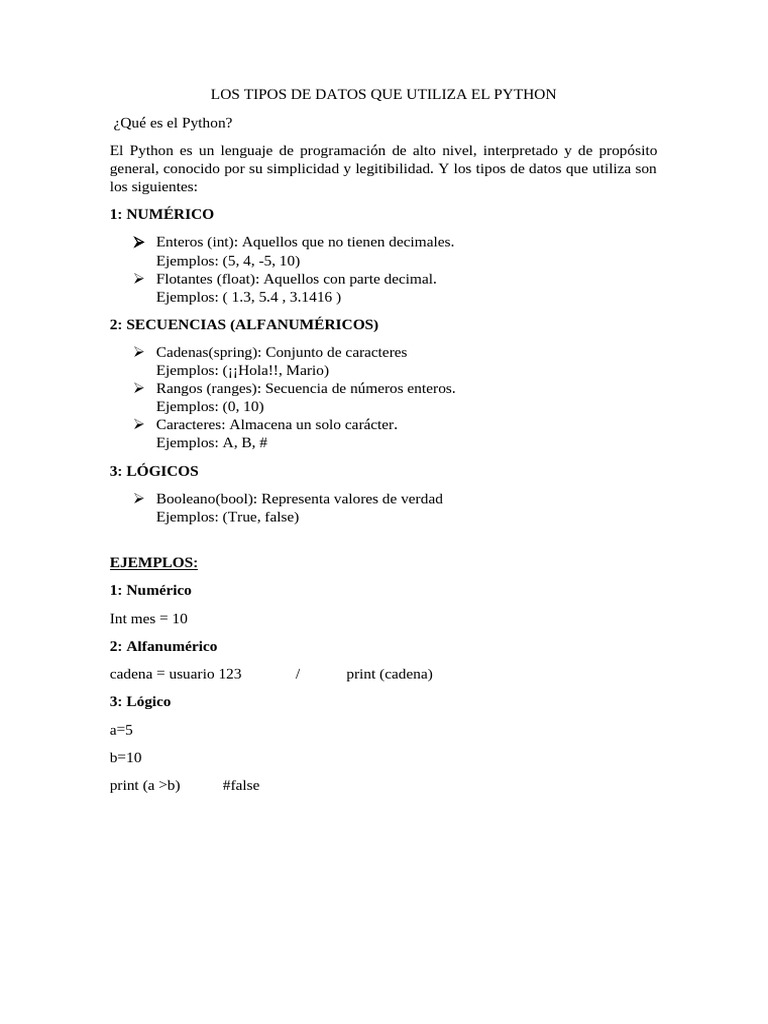 Tipos de Datos en Python | PDF