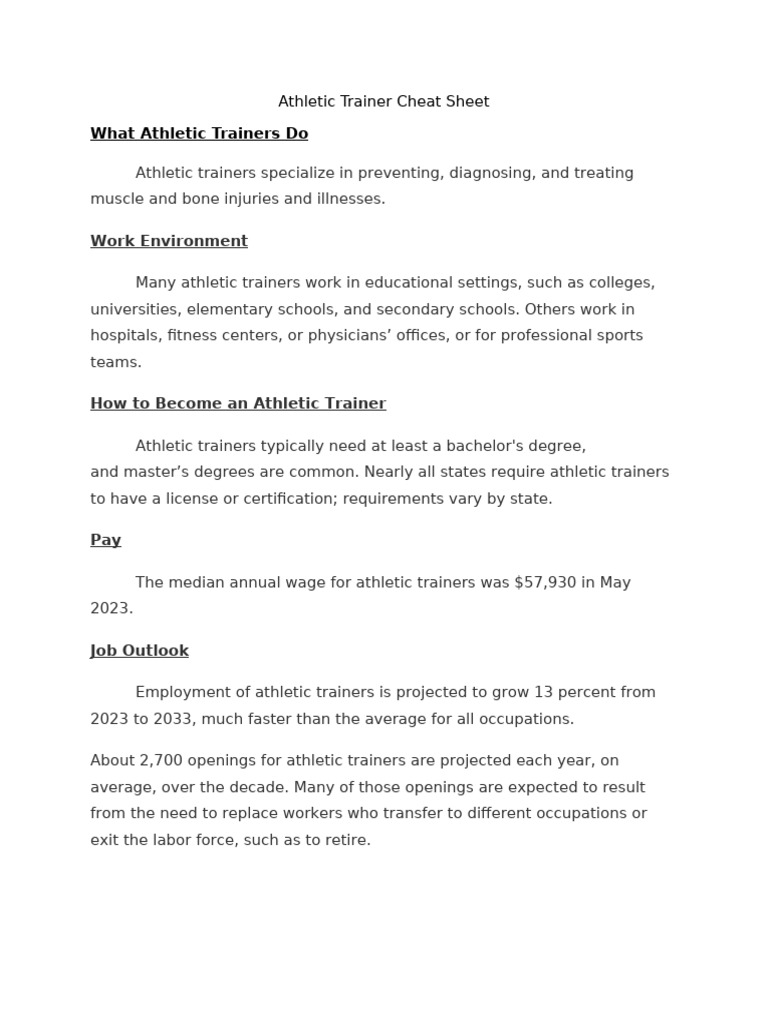 Athletic+Trainer+Cheat+Sheet | PDF