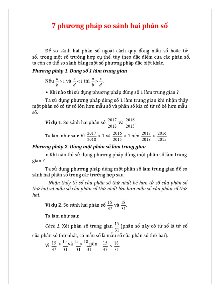 7 Phuong Phap So Sanh Hai Phan So | PDF