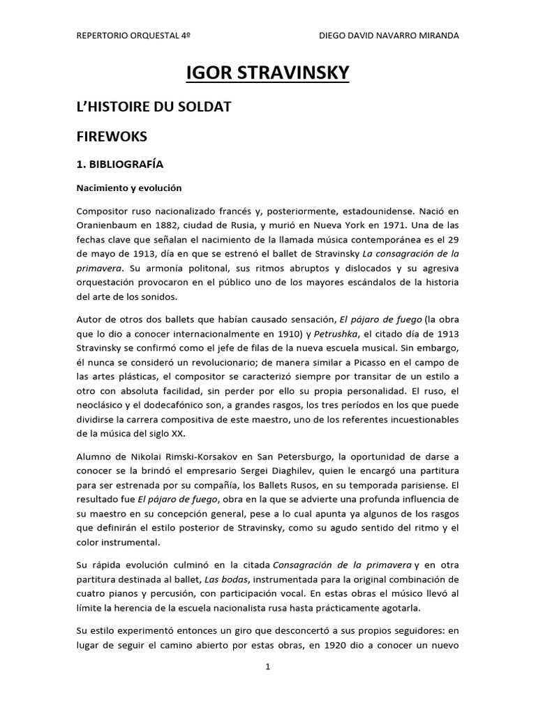 Igor Stravinsky Historia de Un Soldado | PDF