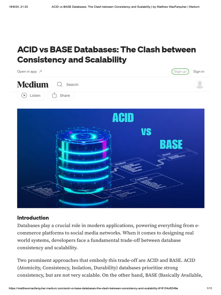 ACID Vs BASE Databases - The Clash Between Consistency and Scalability | PDF