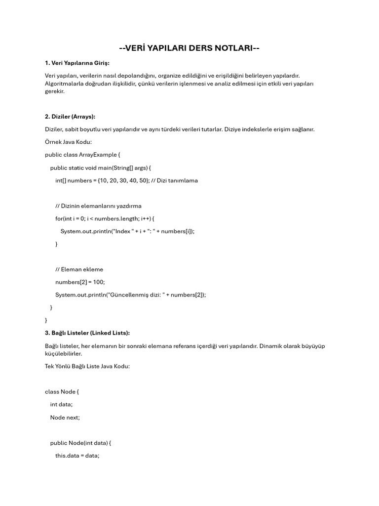 Veri̇ Yapilari Ders Notlari | PDF