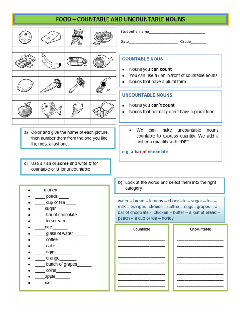 Countables Uncountables Workshop | PDF | Noun | Plural
