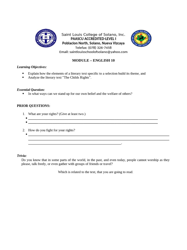 English 10 Module | PDF | Cognition | Self-Improvement