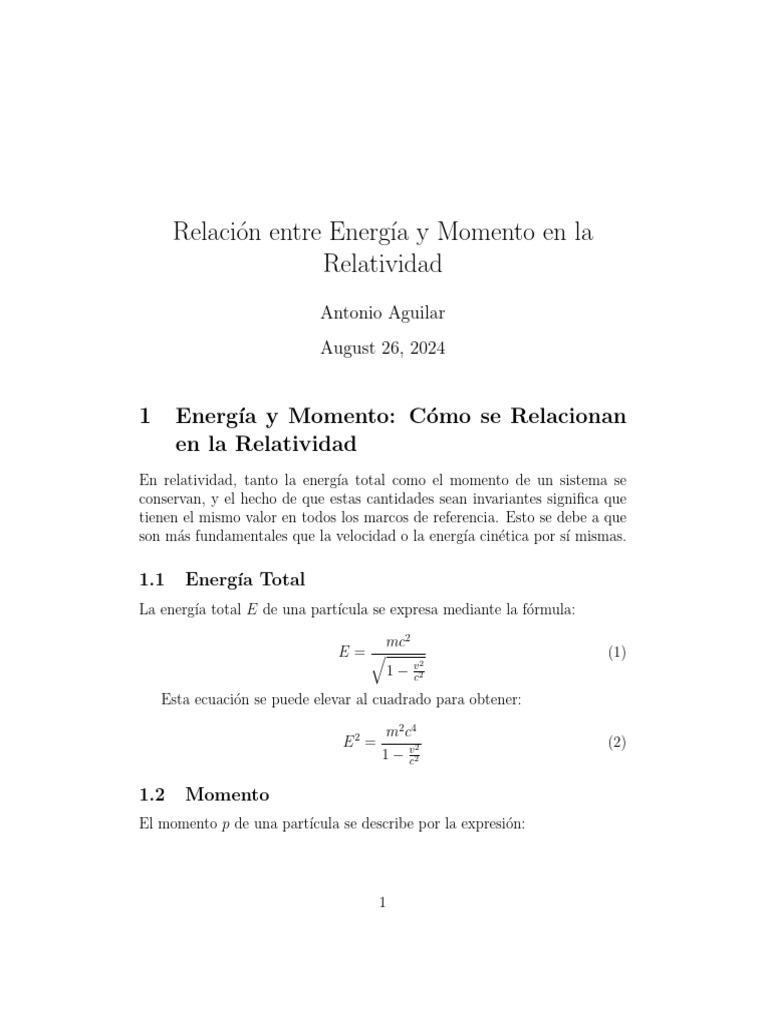 Relacio ́n entre Energ ́ıa y Momento en la Relatividad | PDF