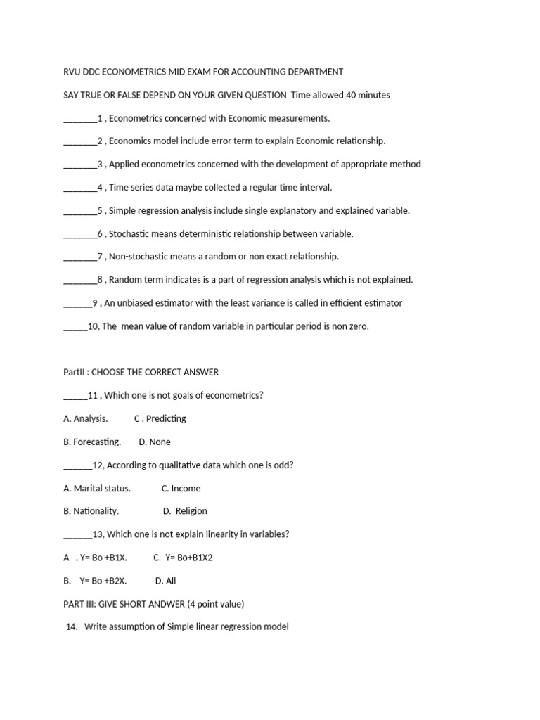 Econometrics Mid Exam | PDF