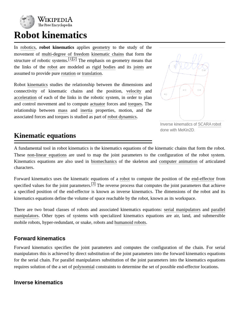 Motion-Robot Kinematics - Wikipedia | PDF