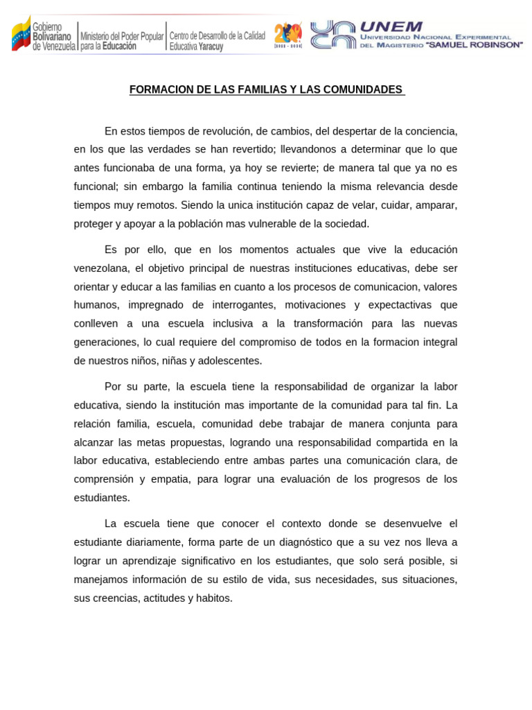 FORMACION DE LAS FAMILIAS Y LAS COMUNIDADES | PDF