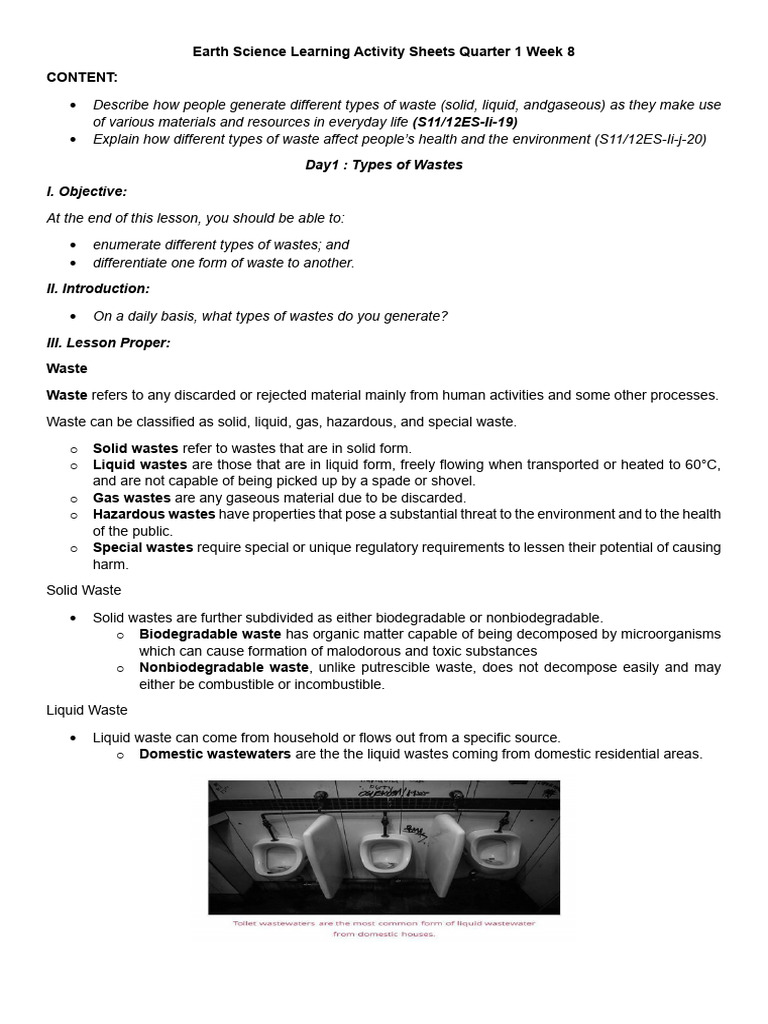Earth Science Learning Activity Sheets Quarter 1 Week 8 | PDF