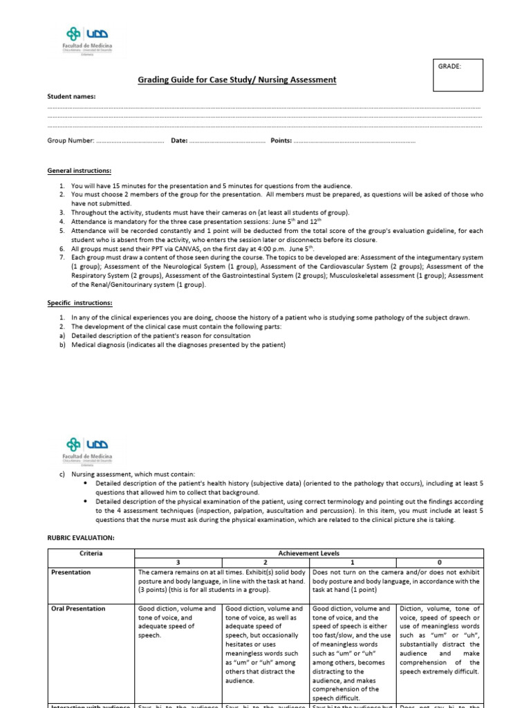 Nursing Assessment Grading Guide | PDF | Physical Examination | Data