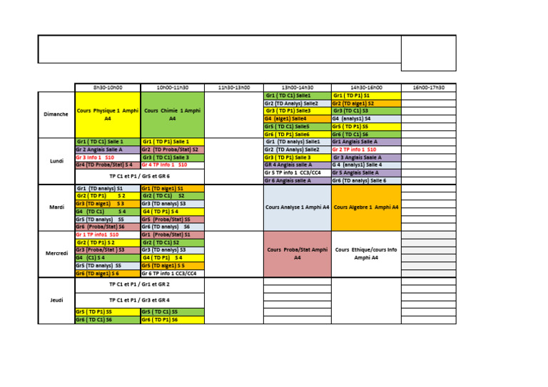Emploi Du Temps 1annee TC Ing 2024 2025 s1 | PDF
