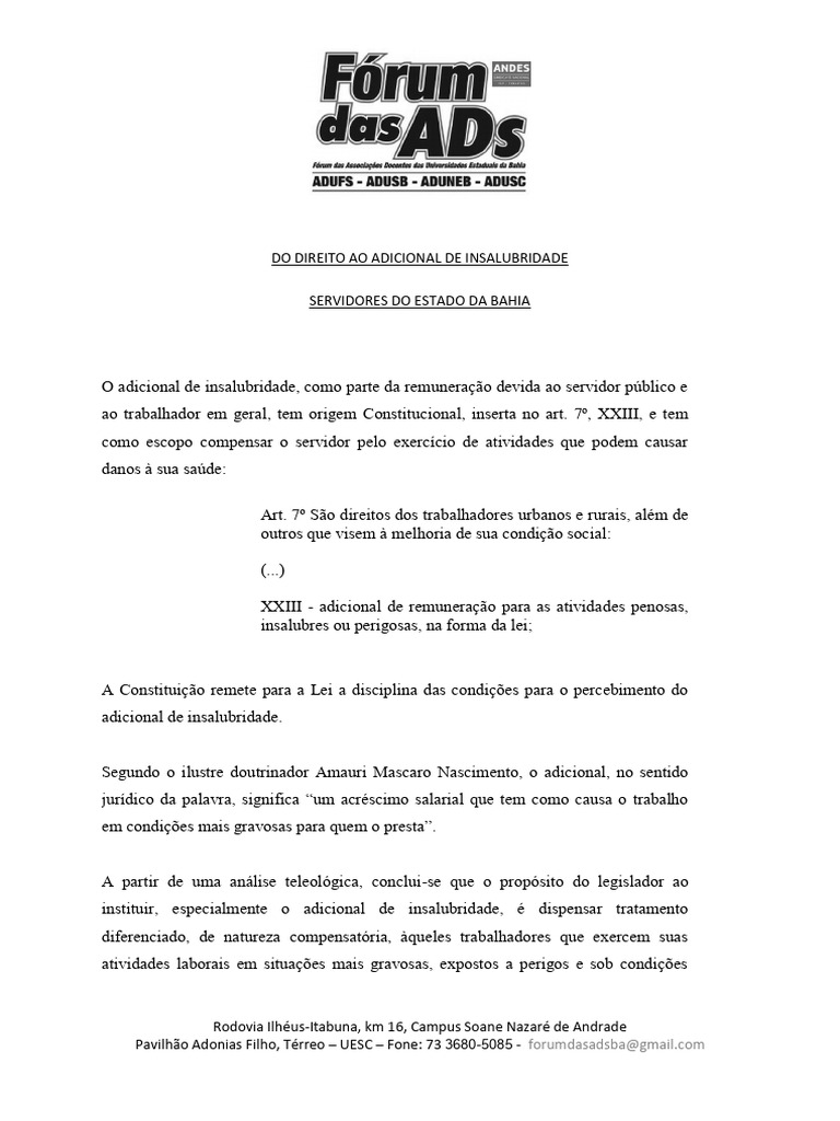 Norma Tecnica Sobre Insalubridade - Forum Das ADs1-4 | PDF