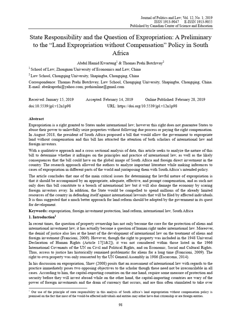 State Responsibility and The Question of Expropriation A A2d5eryo6e | PDF | Eminent Domain ...