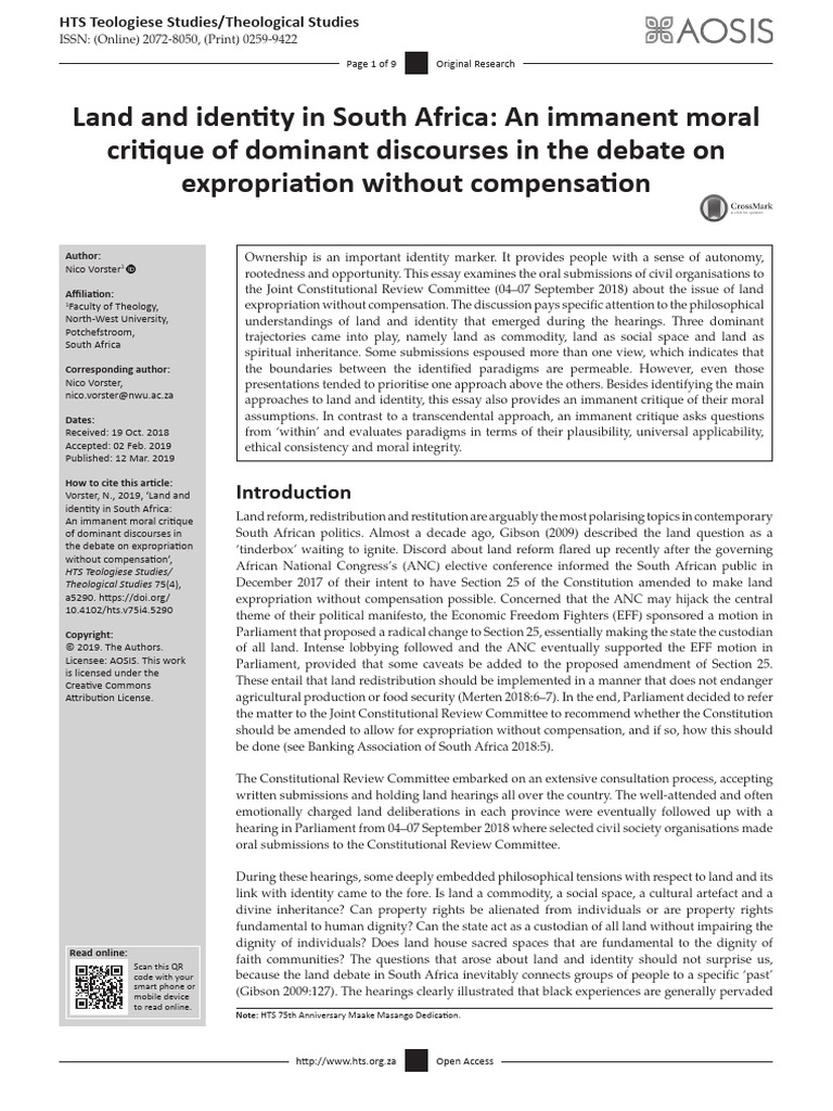 Land and Identity in South Africa An Immanent Moral Critique 3dki8qcvjp | PDF | Poverty ...