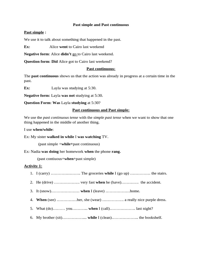 Past Simple and Past Continuous 4eme MS | PDF