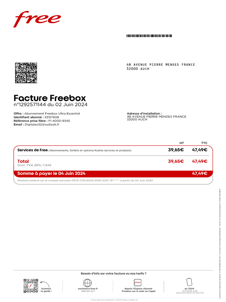 Factura Freebox Ultra Essentiel Junio 2024 | PDF