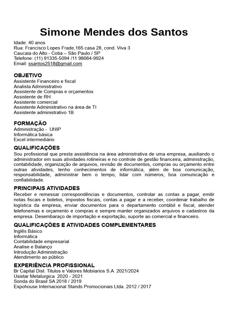 Curriculo Simone Mendes Dos Santos | PDF