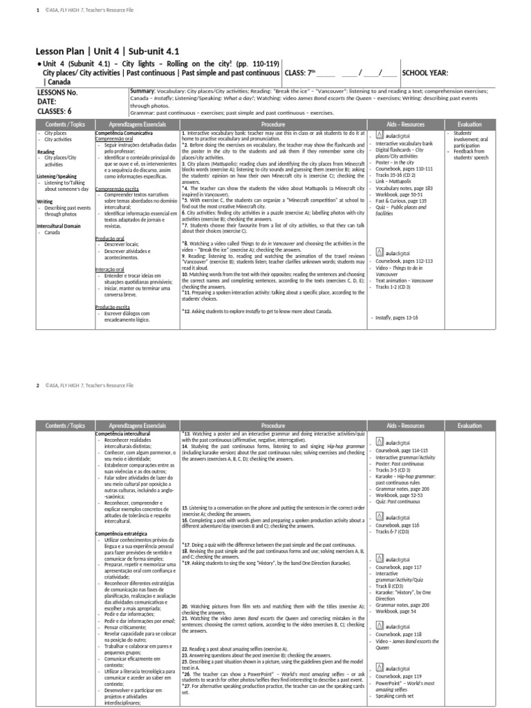 FlyHigh7 - Planning - Lesson Plans - Unit4 | PDF | Reading Comprehension | Linguistics