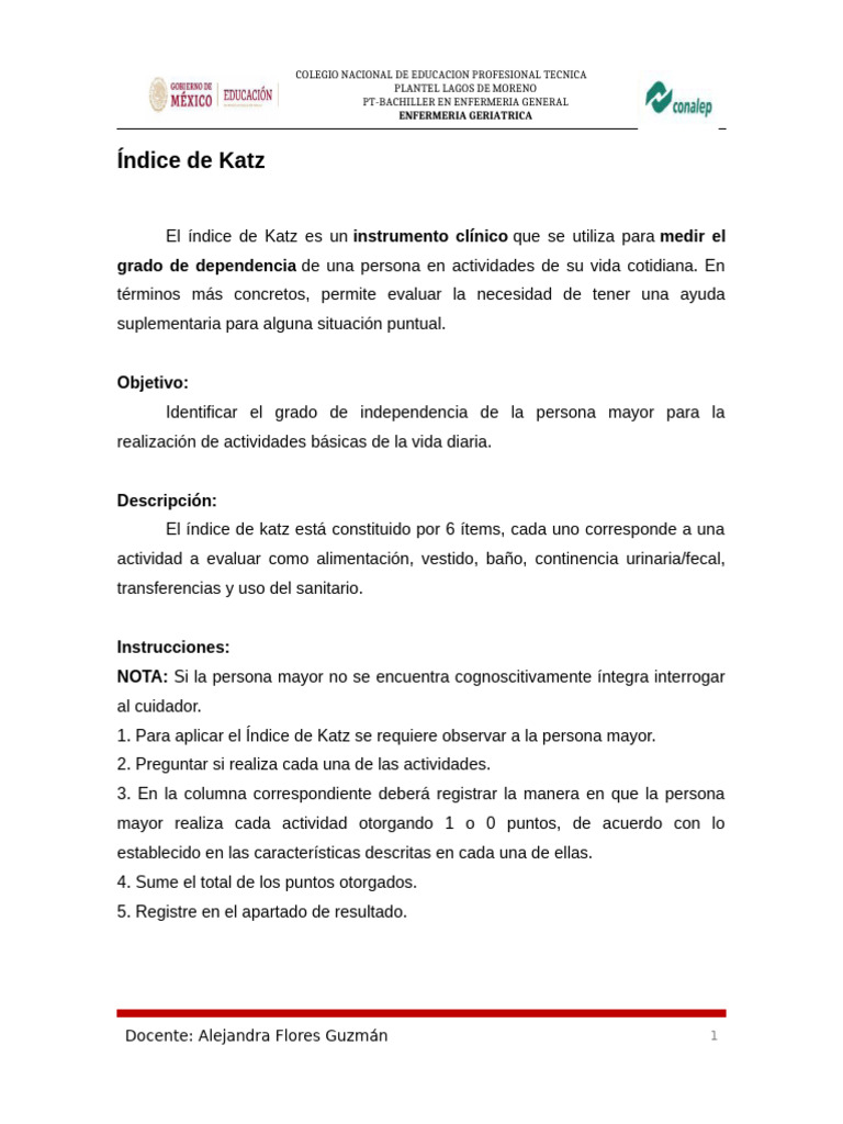 Índice de Katz | PDF | Bem-estar | Ciências e Matemática