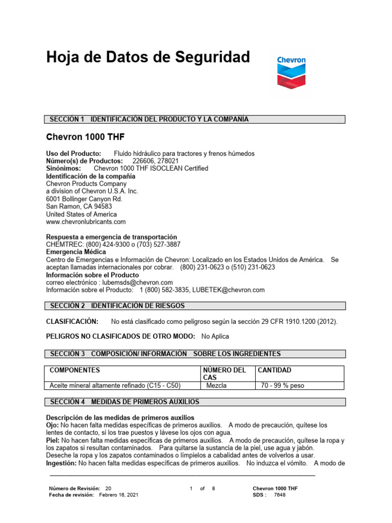 Chevron 1000 THF: Seguridad y Uso | PDF | Combustión | Ciencia y ...