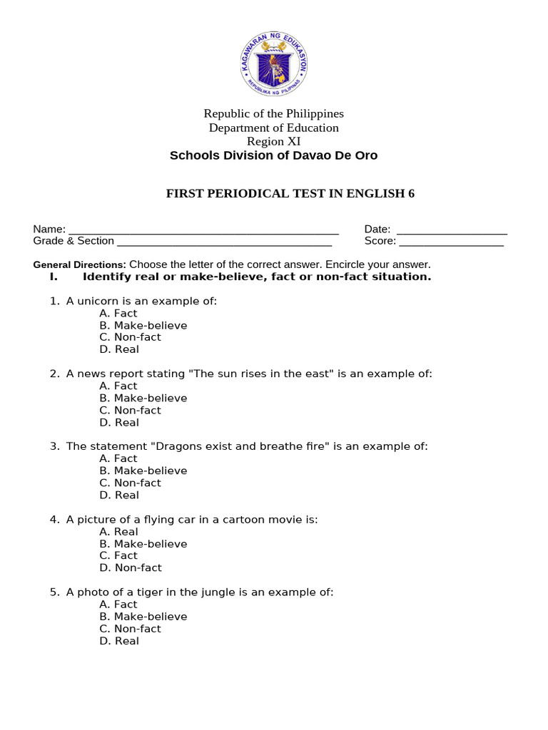 Q1 - English 6-Q1 TQ&TOS | PDF